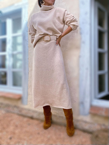 Jupe longue en laine beige - CELIA | Lucilla