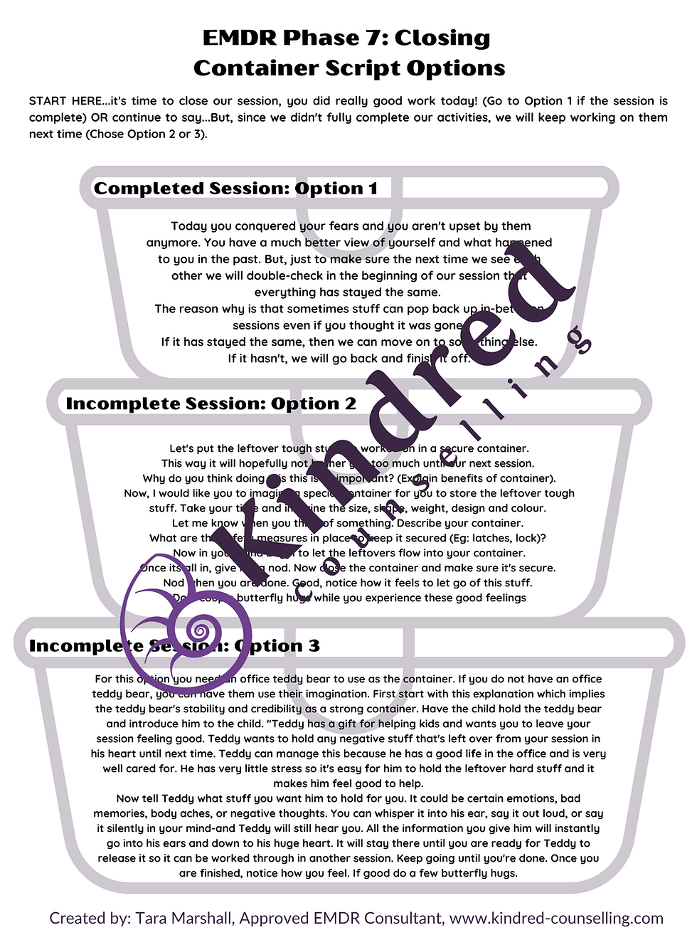 EMDR Phase 7: Closing - Closing Container Script Options (1pg ...