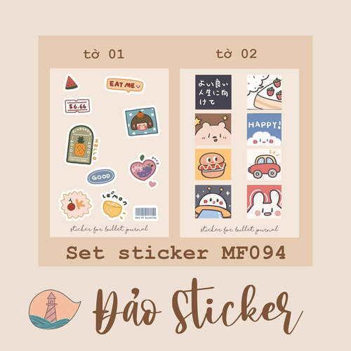 Set 2 tấm sticker dán sổ tay dễ thương | Fotopiecebmt