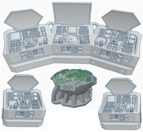 Holographic Map Table and control consoles and stools 28mm | 3D KINGDOMS