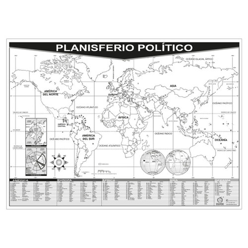 Póster planisferio político (blanco y negro) para colorear | Educatodo ...