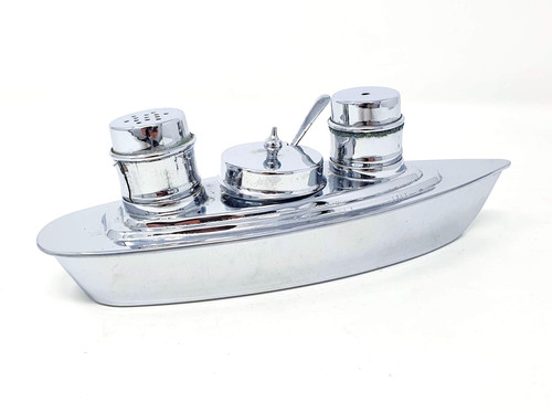 Chrome Ship Cruet Set | Anna's Art Deco