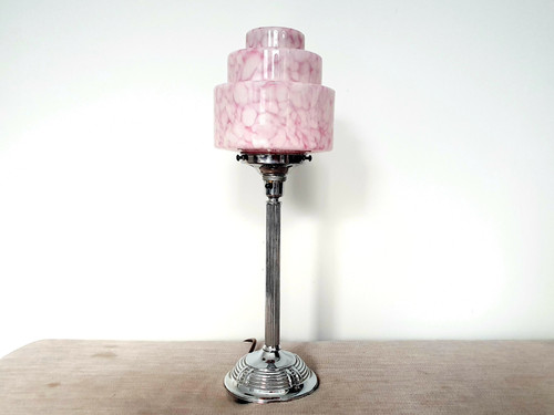 Pink Stepped Shade Lamp | Anna's Art Deco