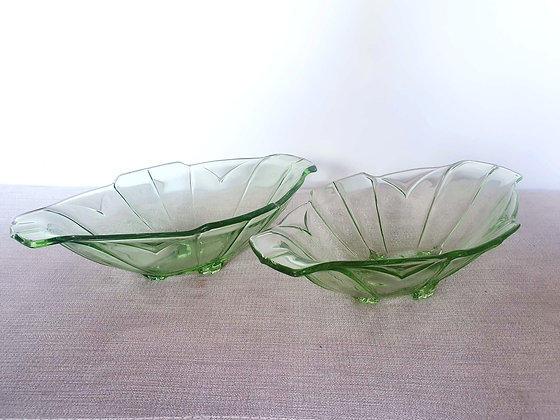Sowerby Pair of Green Glass Dishes | Anna's Art Deco Sowerby Pair of Green Glass Dishes | Anna's Art Deco