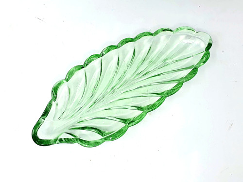 Bagley Uranium Glass Leaf Dish | Anna's Art Deco