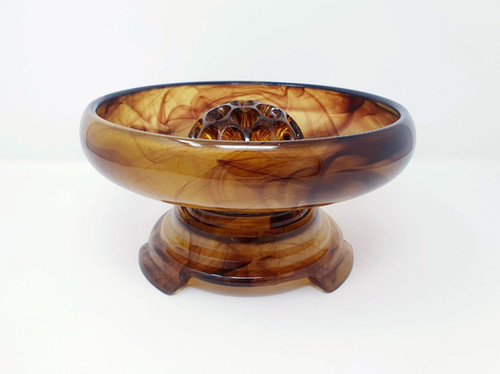 Davidson Amber Cloud Glass Bowl, Frog & Plinth | Anna's Art Deco