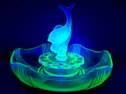 Josef Inwald Uranium Glass Leaping Fish Centrepiece | Anna's Art Deco