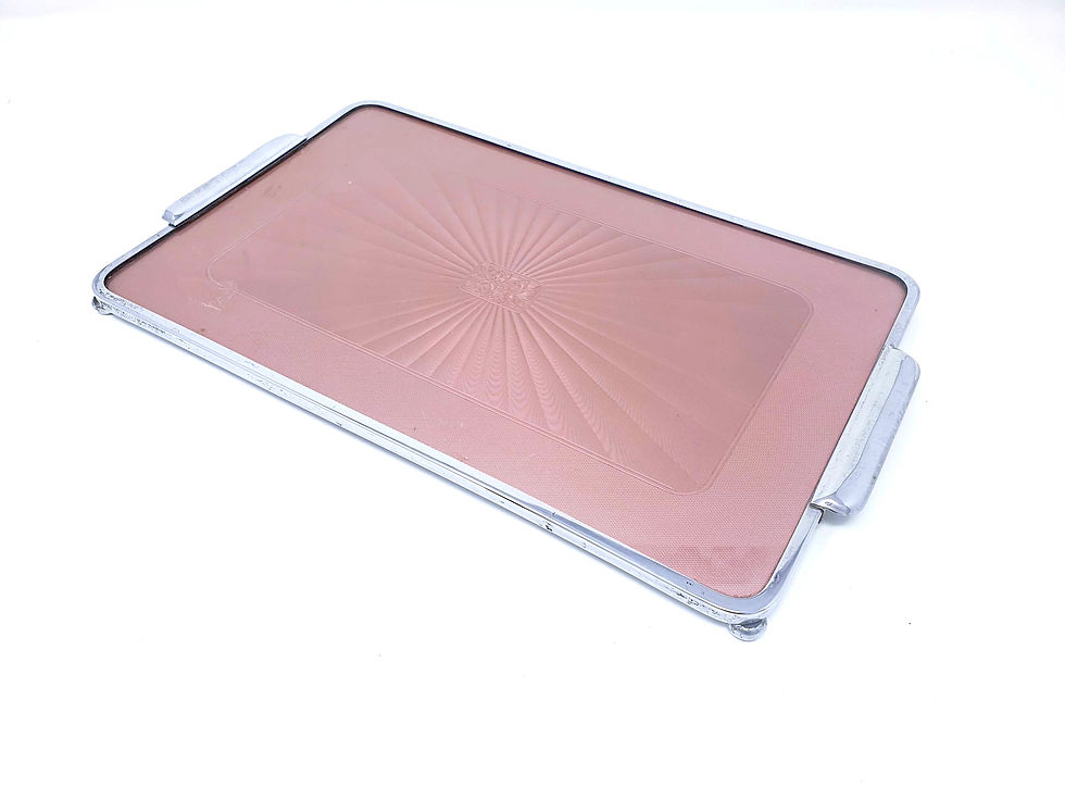 Pink Faux Enamel & Chrome Tray | Anna's Art Deco