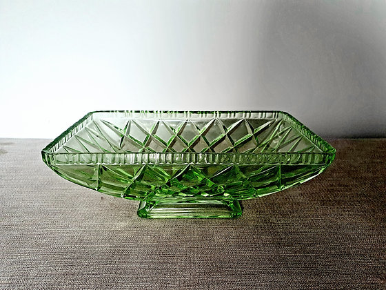 Green Glass Rectangular Bowl | Anna's Art Deco