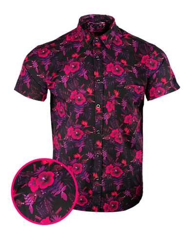 Retro Rifle Button Down Hibiscus Pink | battlerattle