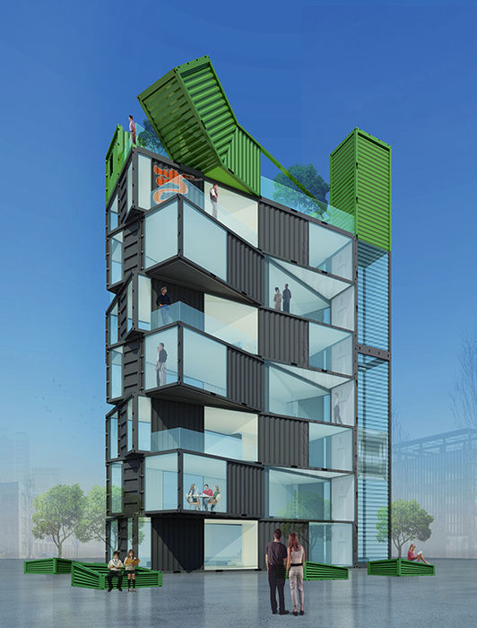 Temporary Containers Tower by Lapis Bureau