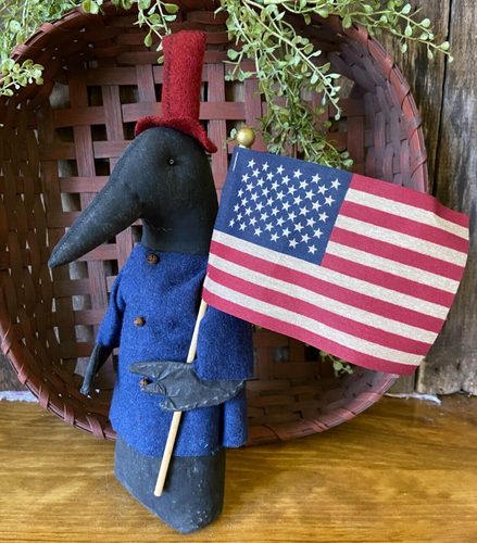 Primitive Patriotic Uncle Sam Crow W/ Flag | N.E. Country Barn