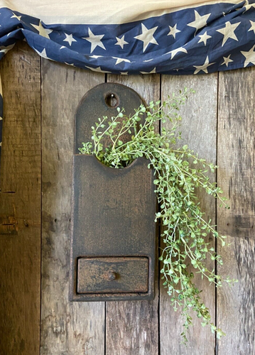 Primitive Handmade Aged Wood Hanging Wall Box W/Drawer | N.E. Country Barn