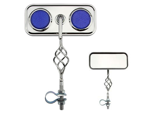 RECTANGLE CAGE MIRROR CHROME BLUE REFLECTORS | LowriderCustomsCycle