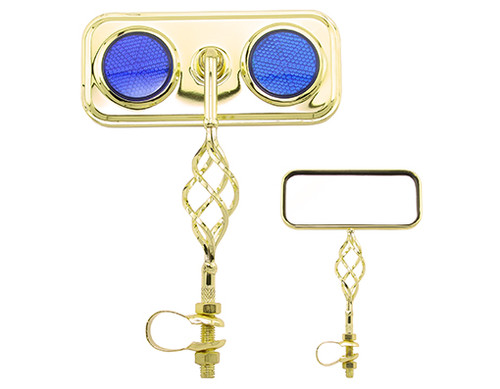 RECTANGLE CAGE MIRROR GOLD BLUE REFLECTORS | LowriderCustomsCycle