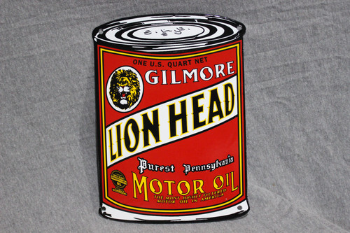Gilmore Lion Head Motor Oil Porcelain Sign | KCsKoolFuel