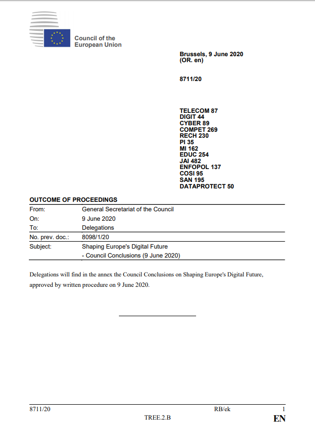 Council of European Union Document 9.6.2020