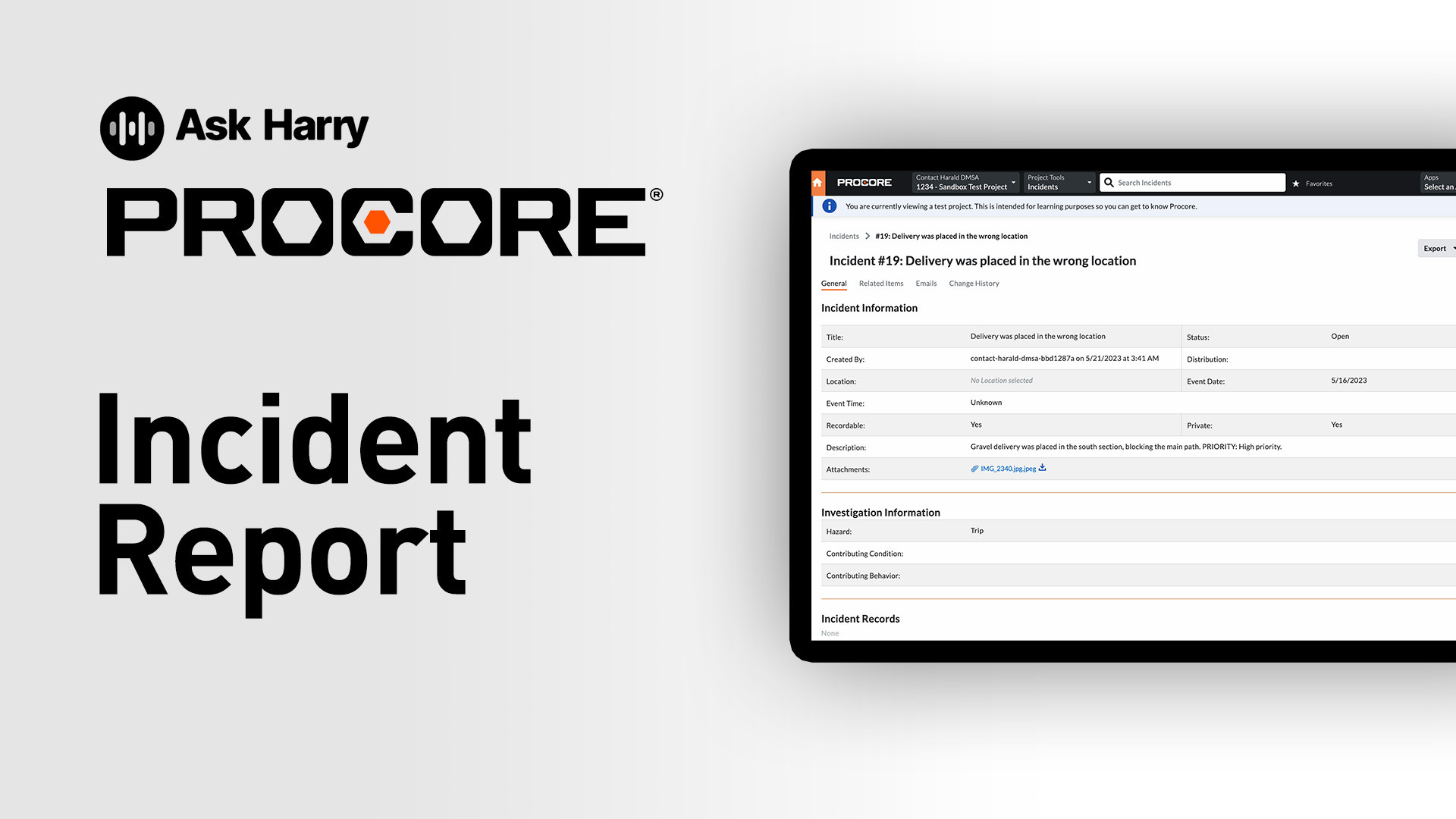 Ask Harry | Procore: Incident reporting demo