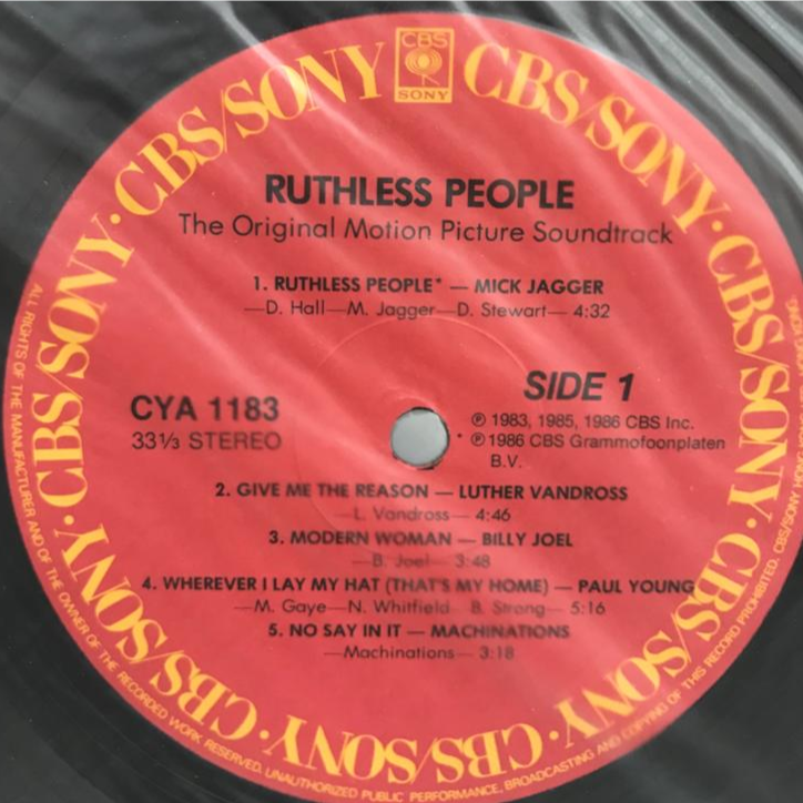 Various ‎– Ruthless People (The Original Motion Picture Soundtrack ...
