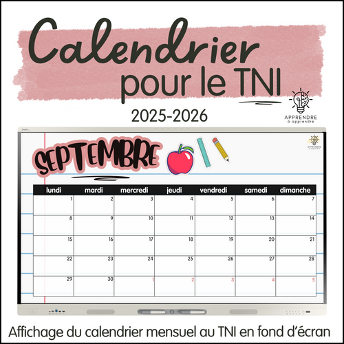 Calendrier pour le TNI | Apprendre à apprendre