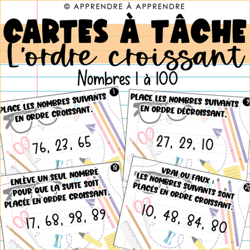 Cartes à tâche - Ordre croissant 1 à 100 | Apprendre à apprendre