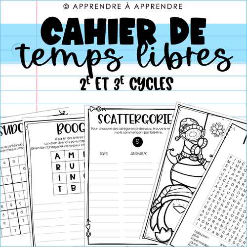 Cahier de temps libres | Apprendre à apprendre