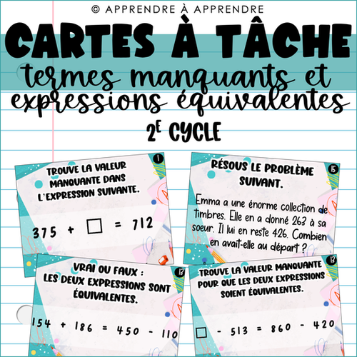 Cartes à tâche - Termes manquants 2e cycle | Apprendre à apprendre