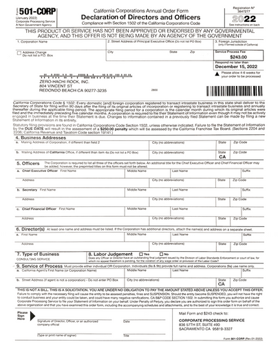 詐欺に注意！会社登記更新の手紙 (501-CORP, 501-LLC)