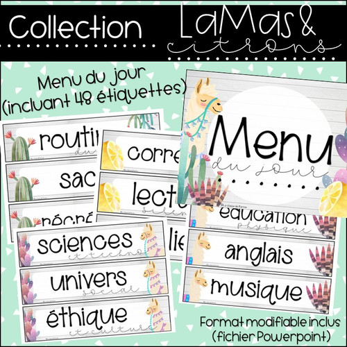Collection Lamas et citrons - Menu du jour | La classe de Karine