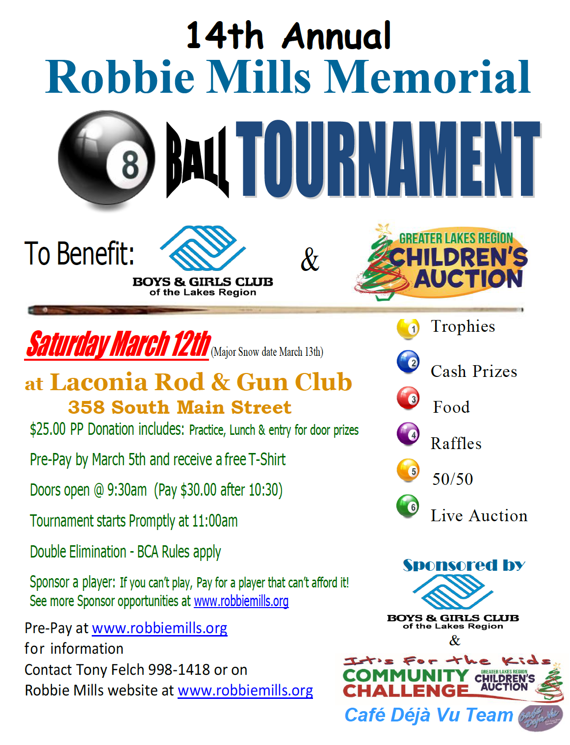 Get tickets now for Robbie Mills Memorial Pool Tournament on March 12th