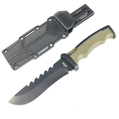 S-TEC 9 inch Fixed Blade Hunting Knife with ABS Handle w/ Molded Rubber ...