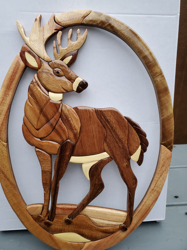 Intarsia Crafted Deer in Framehumor sign | RBK Creations RBK Creations