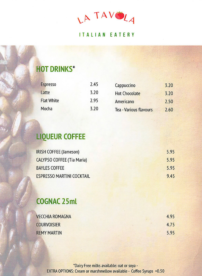 Menu | La Tavola Southwick