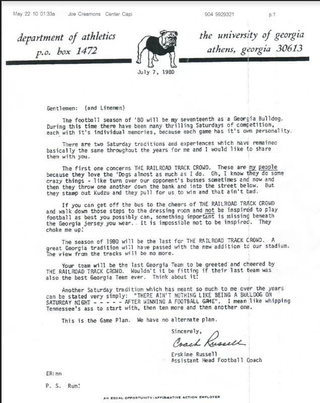 Railroad Track Crowd had best seats for Georgia home games