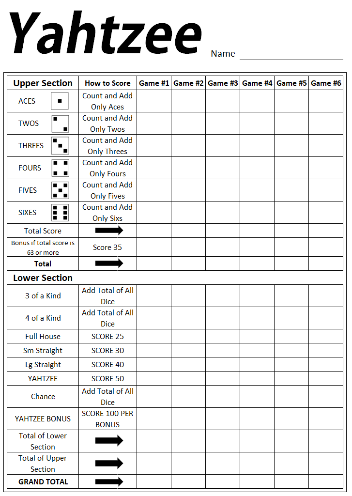 Printable Yahtzee Scorecard Template in Excel | Encyclopedia-Excel