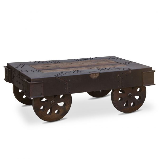 Vintage Industrial 48" Wheeled Coffee Table | Meadowbrook Home
