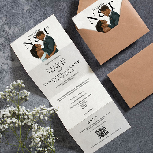 Illustrated Concertina Wedding Invitation with Perforated RSVP ...