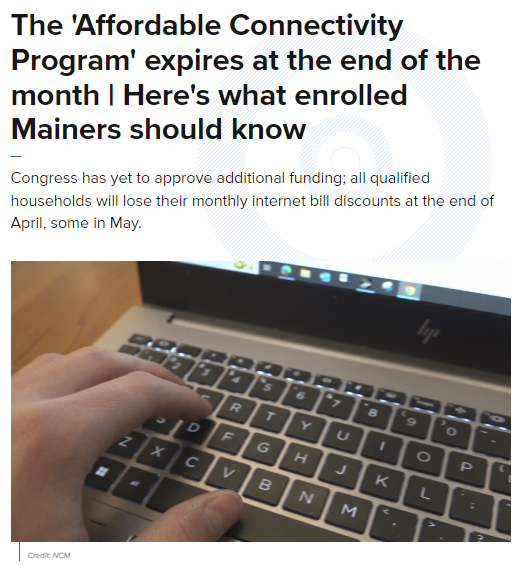 The 'Affordable Connectivity Program' expires at the end of the month ...