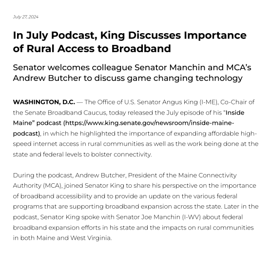 In July Podcast, King Discusses Importance of Rural Access to Broadband ...
