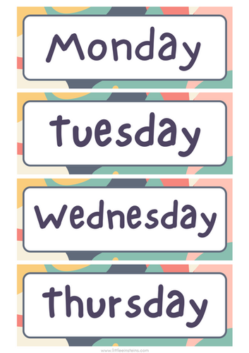 Days of the week Flash cards | Little Einsteins Hn