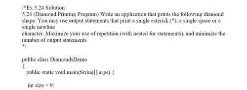 Ex 5.24 Java Solution (Diamond Printing Program) | javaonlinehelp