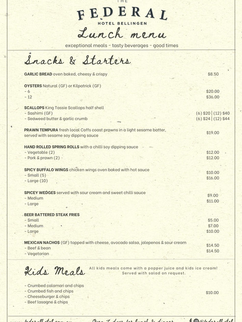 MENU | Federal Hotel