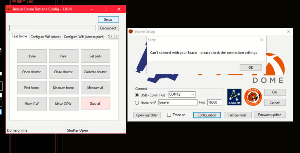 Dome works but now can't change config | nexdome