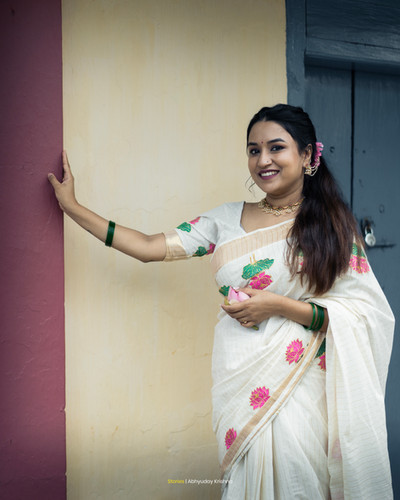 Lotus Saree Kerala Cotton SAree Lotus Embroidery Onam 2025 Onam saree