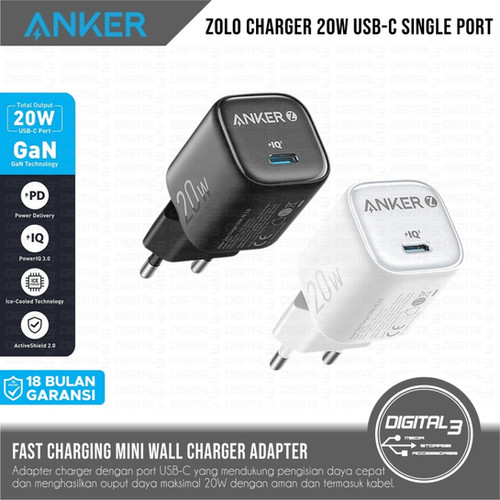 ANKER ZOLO Mini Wall Charger Adapter 20W GAN USB-C Port PD3.0 QC3.0 ...
