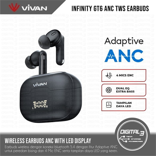 VIVAN Infinity GT6 TWS Bluetooth Adaptive ANC LED Display Mic Call ENC ...
