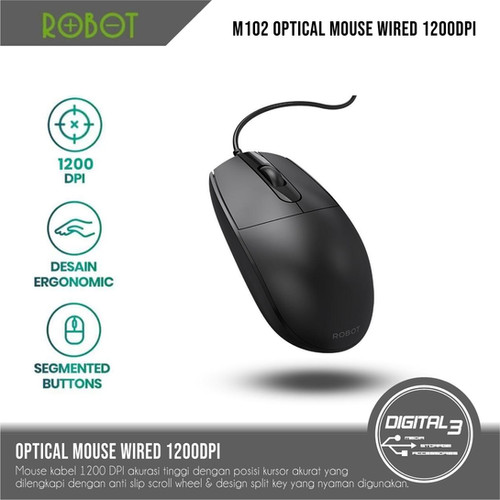 ROBOT M102 Optical Wired Mouse 1200DPI Ergonomic Plug & Play | Digital ...
