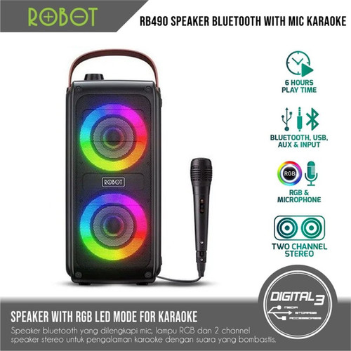 Robot RB490 Portable Bluetooth Speaker RGB LED with Mic Karaoke Stereo ...
