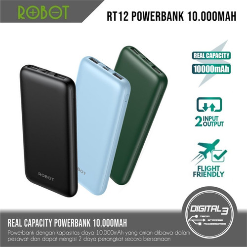 Robot RT12 Powerbank 10000mAh Slim Dual Input Output Fast Charging ...