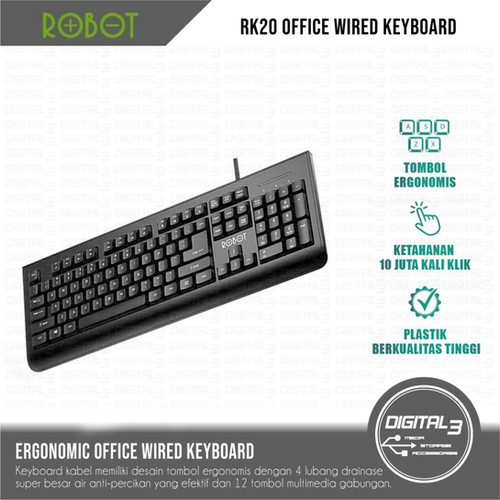 ROBOT RK20 Keyboard Office Wired USB Portable Ergonomic Ultra-Thin ...